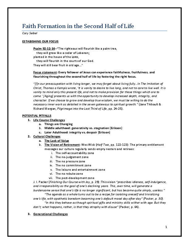 (PDF) HANDOUT: "Faith Formation in the Second Half of Life"