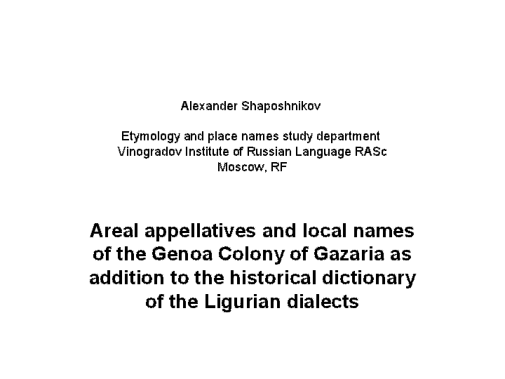 (PDF) Areal appellatives and local names of the Genoa Colony of Gazaria ...