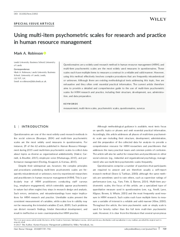 (PDF) Using multi-item psychometric scales for research and practice in ...
