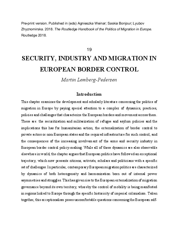 (PDF) Security, industry and migration in European border control