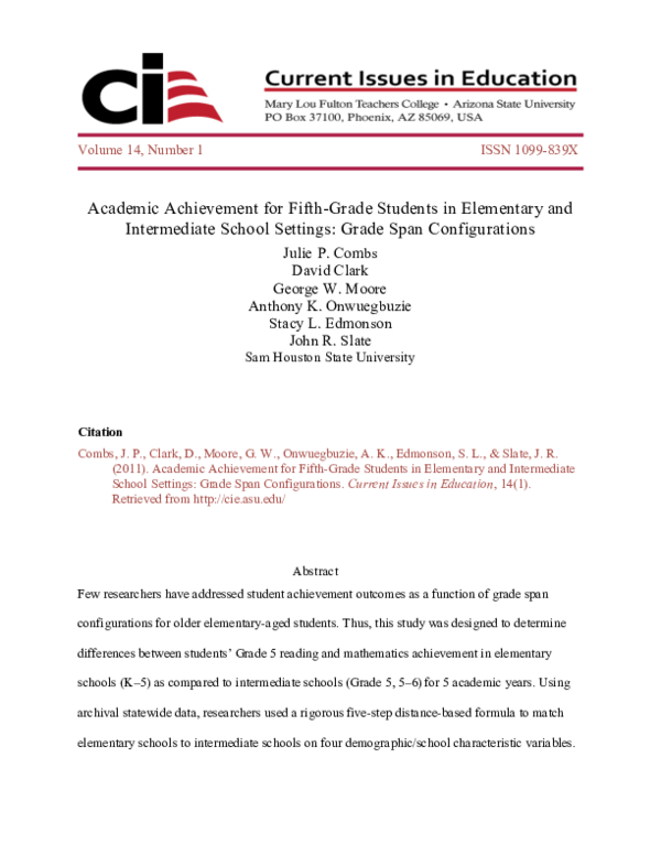 (PDF) Academic Achievement for Fifth-Grade Students in Elementary and ...