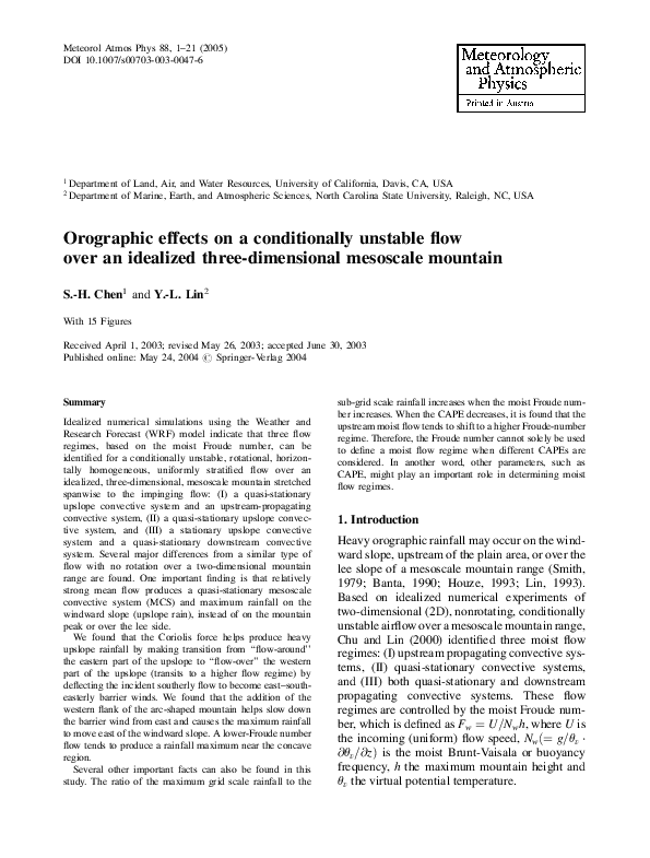 (PDF) Orographic effects on a conditionally unstable flow over an idealized three-dimensional ...