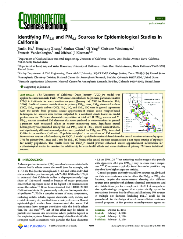 (PDF) Identifying PM 2.5 and PM 0.1 Sources for Epidemiological Studies ...