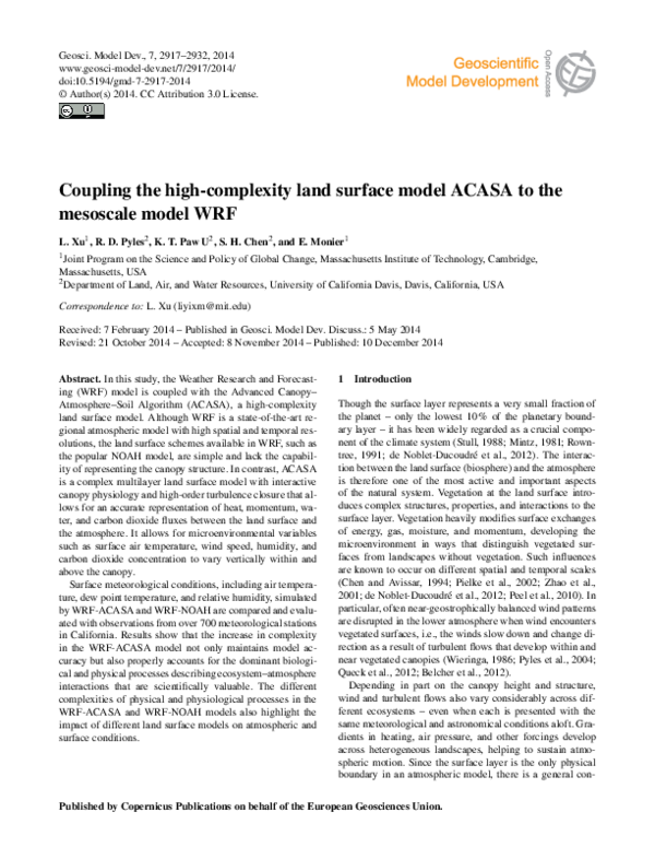(PDF) Coupling the high-complexity land surface model ACASA to the ...