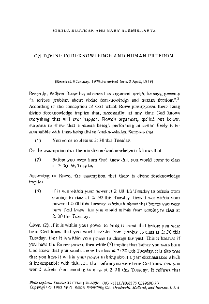 (PDF) On divine foreknowledge and human freedom