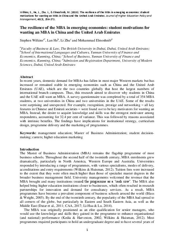 (PDF) The resilience of the MBA in emerging economies: student ...