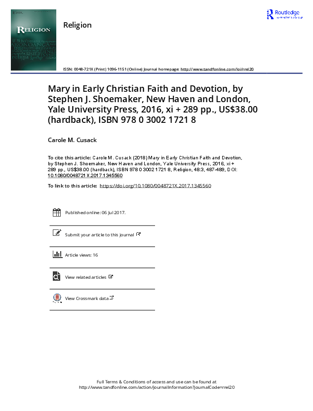 (PDF) Review of Stephen Shoemaker, Mary in Early Christian Faith and ...