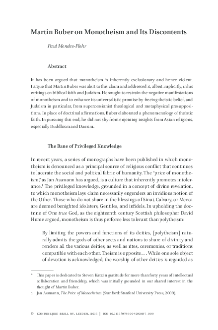 (PDF) Paul Mendes-Flohr, “Martin Buber on Monotheism and Its ...