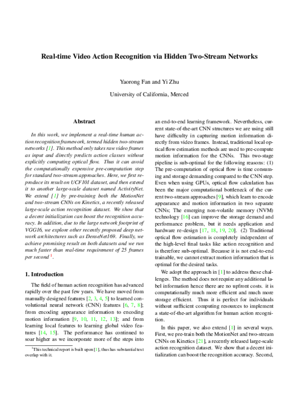 Pdf Real Time Video Action Recognition Via Hidden Two Stream Networks