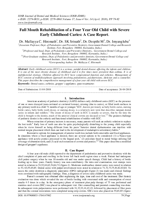 (PDF) Full Mouth Rehabilitation of a Four Year Old Child with Severe ...