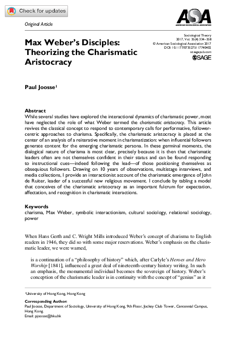 (PDF) Max Weber's Disciples: Theorizing the Charismatic Aristocracy