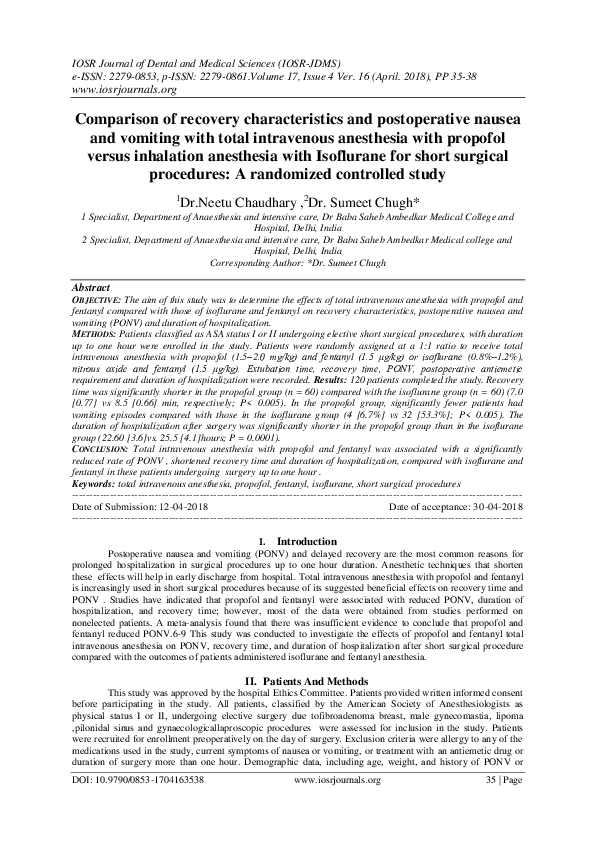 (PDF) Comparison of recovery characteristics and postoperative nausea ...