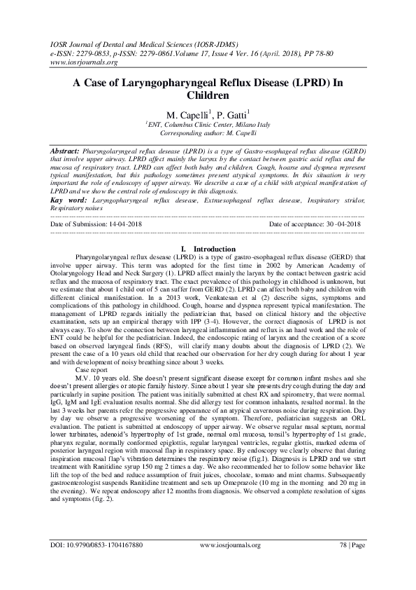 (PDF) A Case of Laryngopharyngeal Reflux Disease (LPRD) In Children