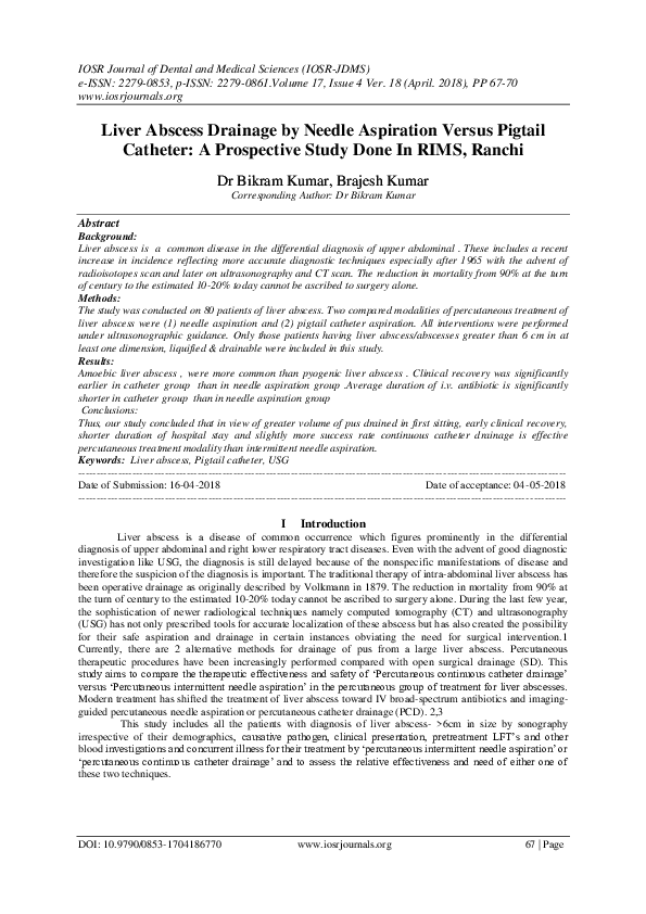 (PDF) Liver Abscess Drainage by Needle Aspiration Versus Pigtail ...