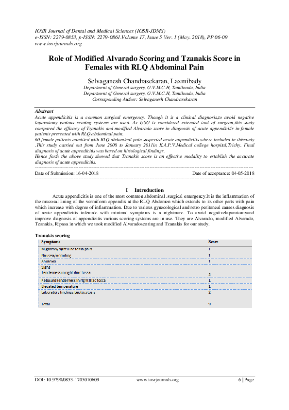 (PDF) Role of Modified Alvarado Scoring and Tzanakis Score in Females ...