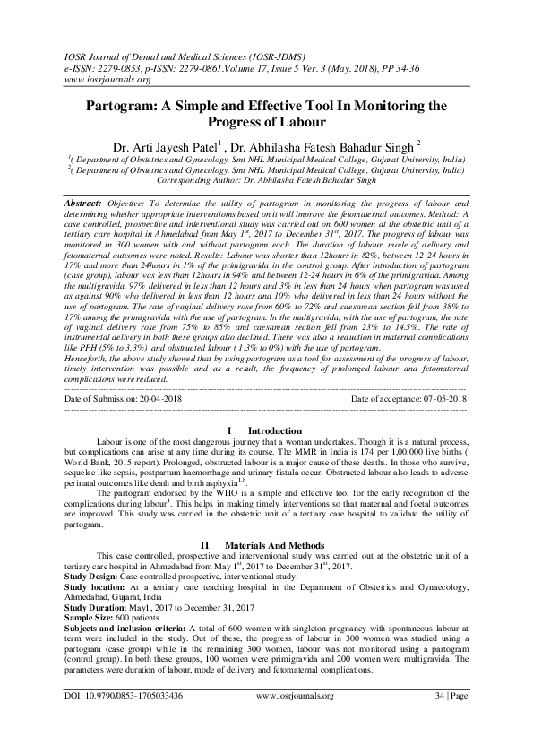 (PDF) Partogram: A Simple and Effective Tool In Monitoring the Progress ...