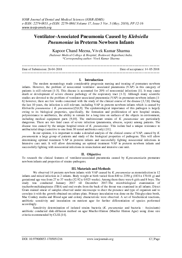(PDF) Ventilator-Associated Pneumonia Caused by Klebsiella Pneumoniae ...