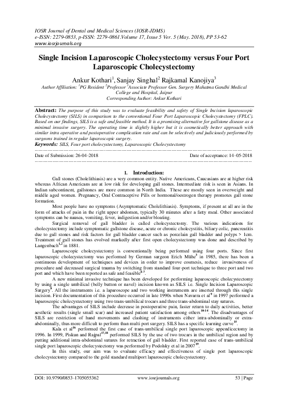 (PDF) Single Incision Laparoscopic Cholecystectomy versus Four Port Laparoscopic Cholecystectomy