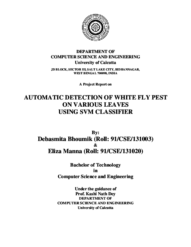 Pdf Automatic Detection Of White Fly Pest On Various Leaves Using Svm Classifier