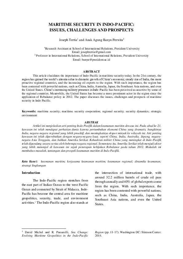 (PDF) MARITIME SECURITY IN INDO-PACIFIC: ISSUES, CHALLENGES AND PROSPECTS