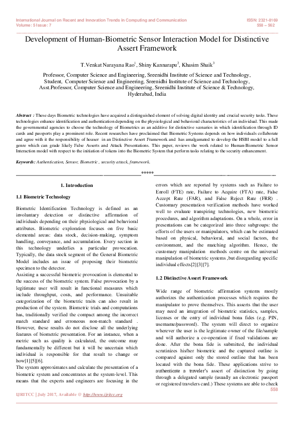 Pdf Development Of Human Biometric Sensor Interaction Model For