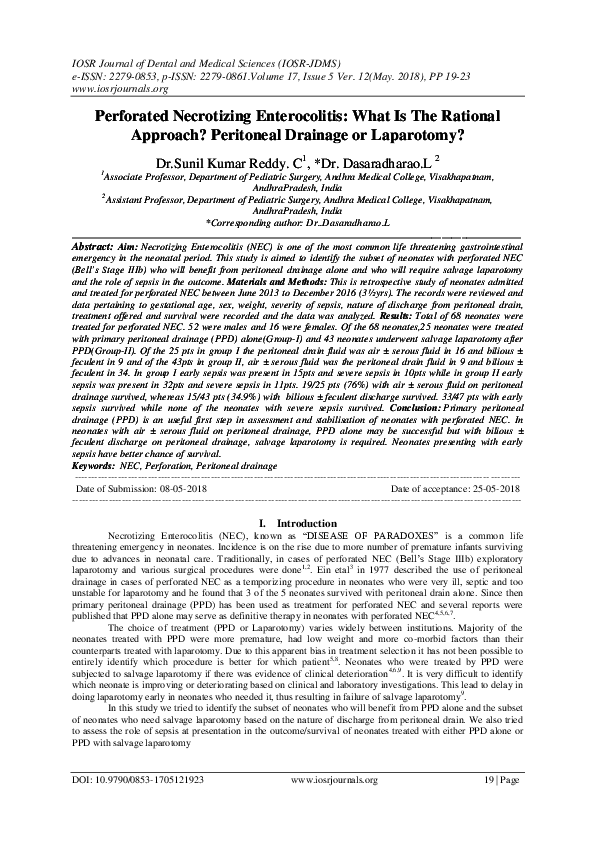 (PDF) Perforated Necrotizing Enterocolitis: What Is The Rational ...