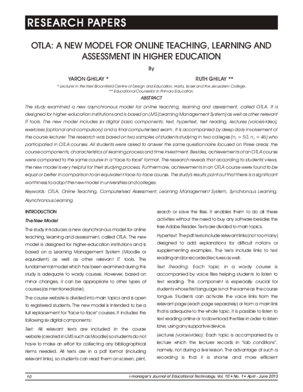 (PDF) OTLA: A New Model for Online Teaching, Learning and Assessment in ...