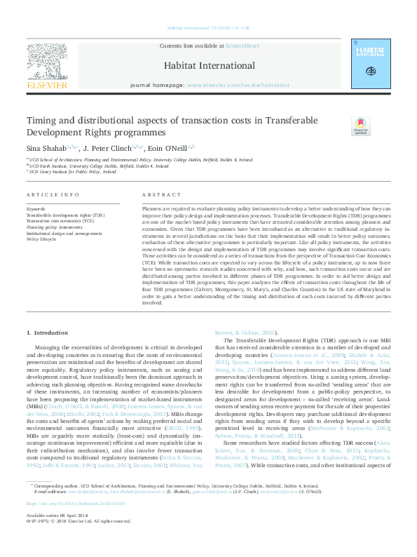 (PDF) Transaction Costs in Transferable Development Rights Programs