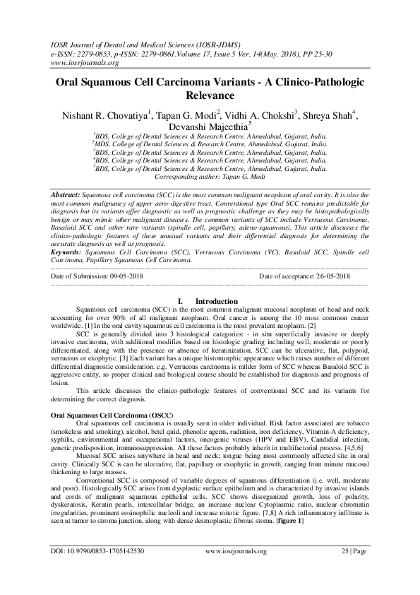 (PDF) Oral Squamous Cell Carcinoma Variants -A Clinico-Pathologic Relevance