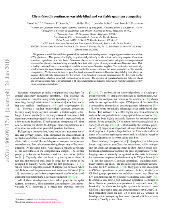 Pdf Client Friendly Continuous Variable Blind And Verifiable Quantum