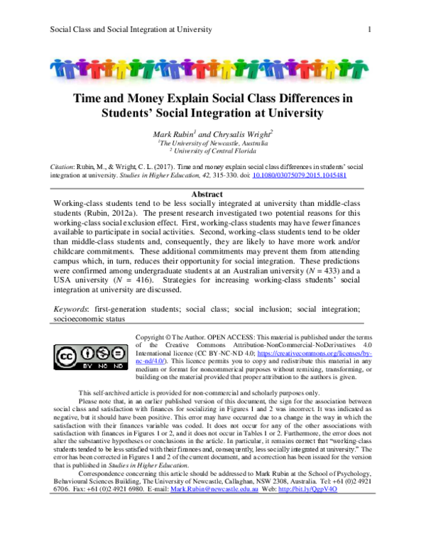 (PDF) Time and money explain social class differences in students ...