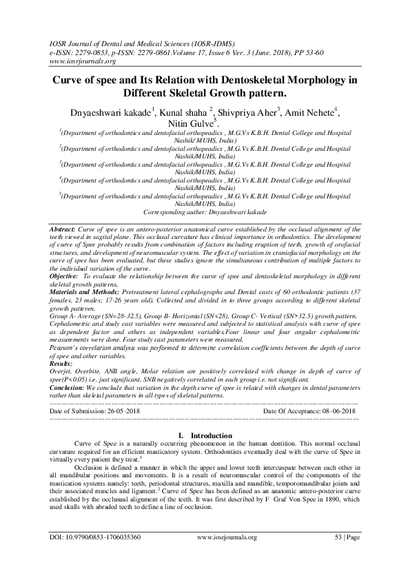 (PDF) Curve of spee and Its Relation with Dentoskeletal Morphology in Different Skeletal Growth ...