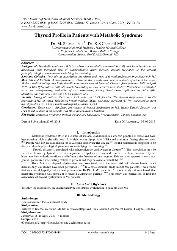 Pdf Thyroid Profile In Patients With Metabolic Syndrome