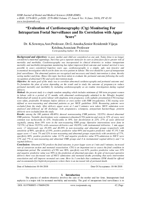 (PDF) " Evaluation of Cardiotocography (Ctg) Monitoring For Intrapartum ...