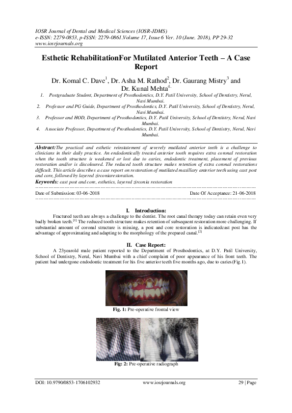 (PDF) Esthetic RehabilitationFor Mutilated Anterior Teeth – A Case Report