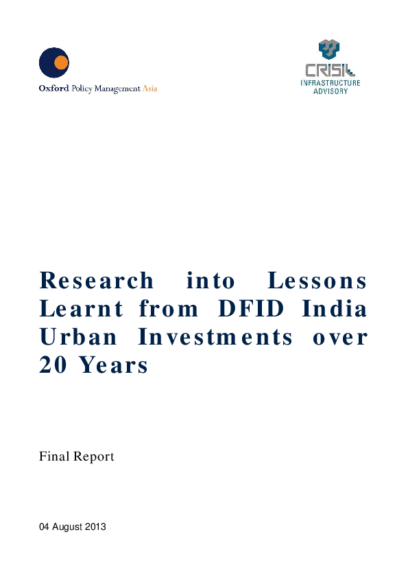 (PDF) Research into Lessons Learnt from DFID India Urban Investments ...