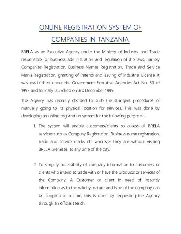 (PDF) ONLINE REGISTRATION SYSTEM OF COMPANIES IN TANZANIA