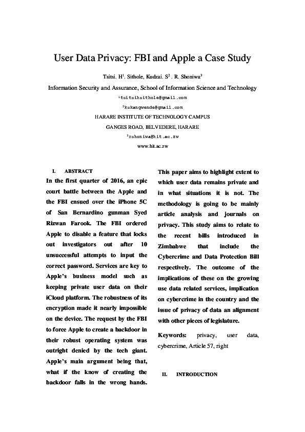 (DOC) User Data Privacy: FBI and Apple a Case Study