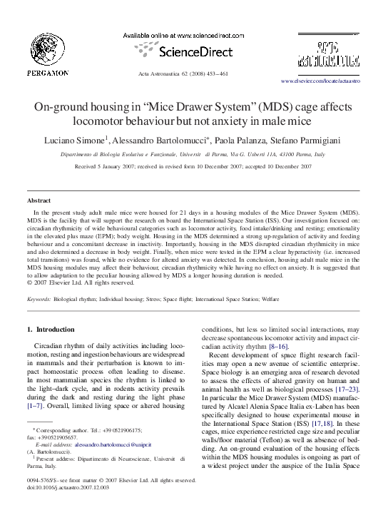 (PDF) On-ground housing in “Mice Drawer System” (MDS) cage affects ...