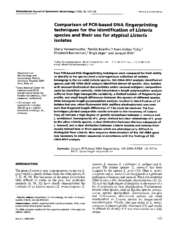(PDF) Comparison of PCR-based DNA fingerprinting techniques for the ...