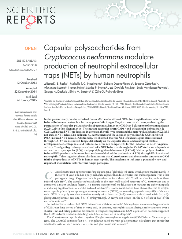 (PDF) Capsular polysaccharides from Cryptococcus neoformans modulate ...