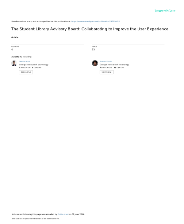 (PDF) The Student Library Advisory Board: Collaborating to Improve the ...