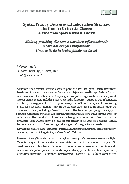 (PDF) Syntax, Prosody, Discourse and Information Structure: The Case for Unipartite Clauses. A ...