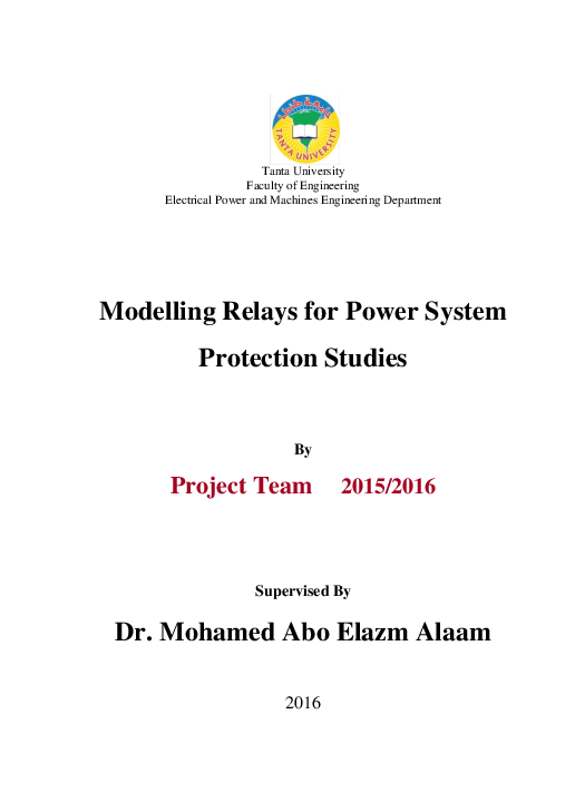 (PDF) Modelling Relays for Power System Protection Studies Project Team ...