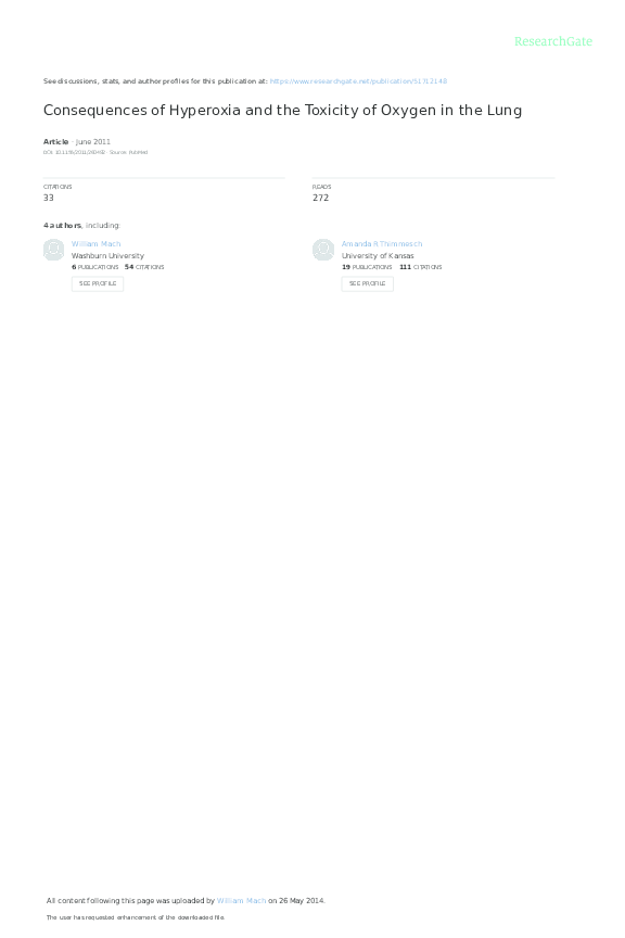 (PDF) Consequences of Hyperoxia and the Toxicity of Oxygen in the Lung