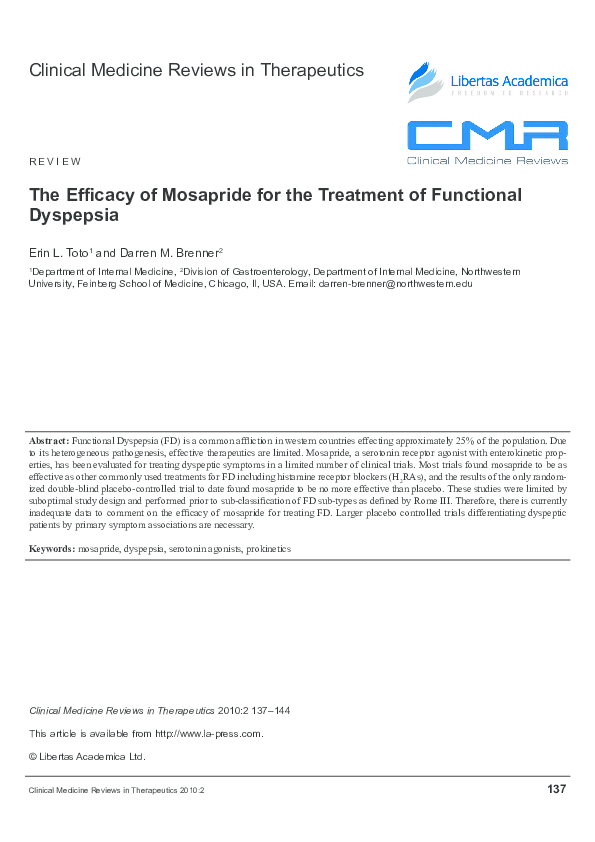 (PDF) The Efficacy of Mosapride for the Treatment of Functional Dyspepsia