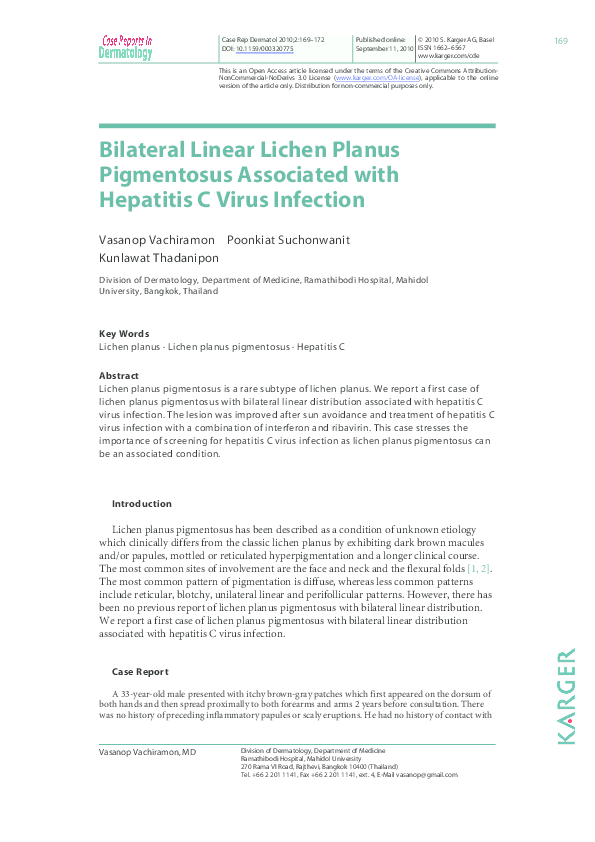 (PDF) Bilateral Linear Lichen Planus Pigmentosus Associated with Hepatitis C Virus Infection
