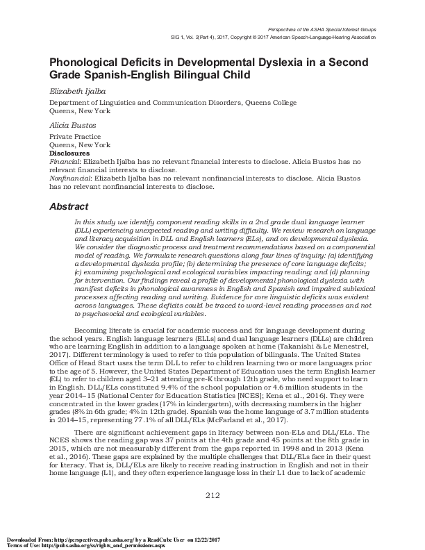 (PDF) Phonological Deficits in Developmental Dyslexia in a Second Grade ...