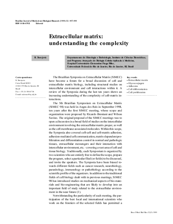 (PDF) Extracellular matrix: understanding the complexity