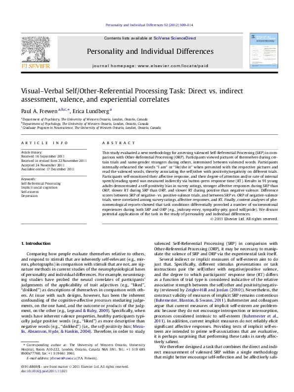 (PDF) Visual–Verbal Self/Other-Referential Processing Task: Direct vs ...